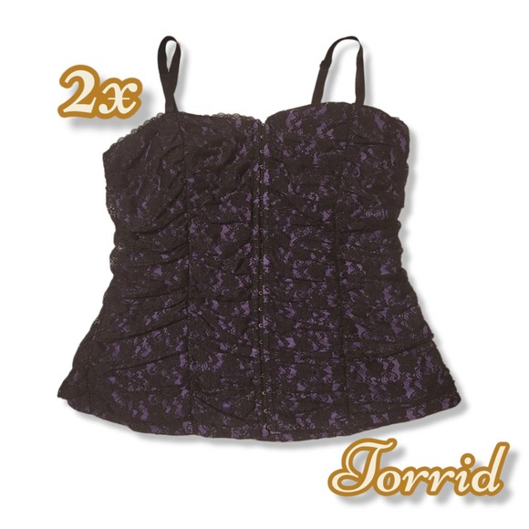 torrid | Tops | 0s Vintage Torrid Corset Goth Lace Top Black Purple Y2k ...